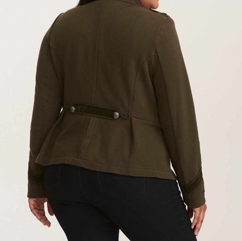 Torrid Olive Green Embellished Zip Front Military Jacket 00X Med Large ...