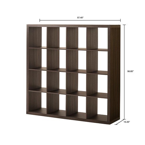 Dark Brown Wooden 16 Cube Bookcase Storage Organizer Office Shelving ...