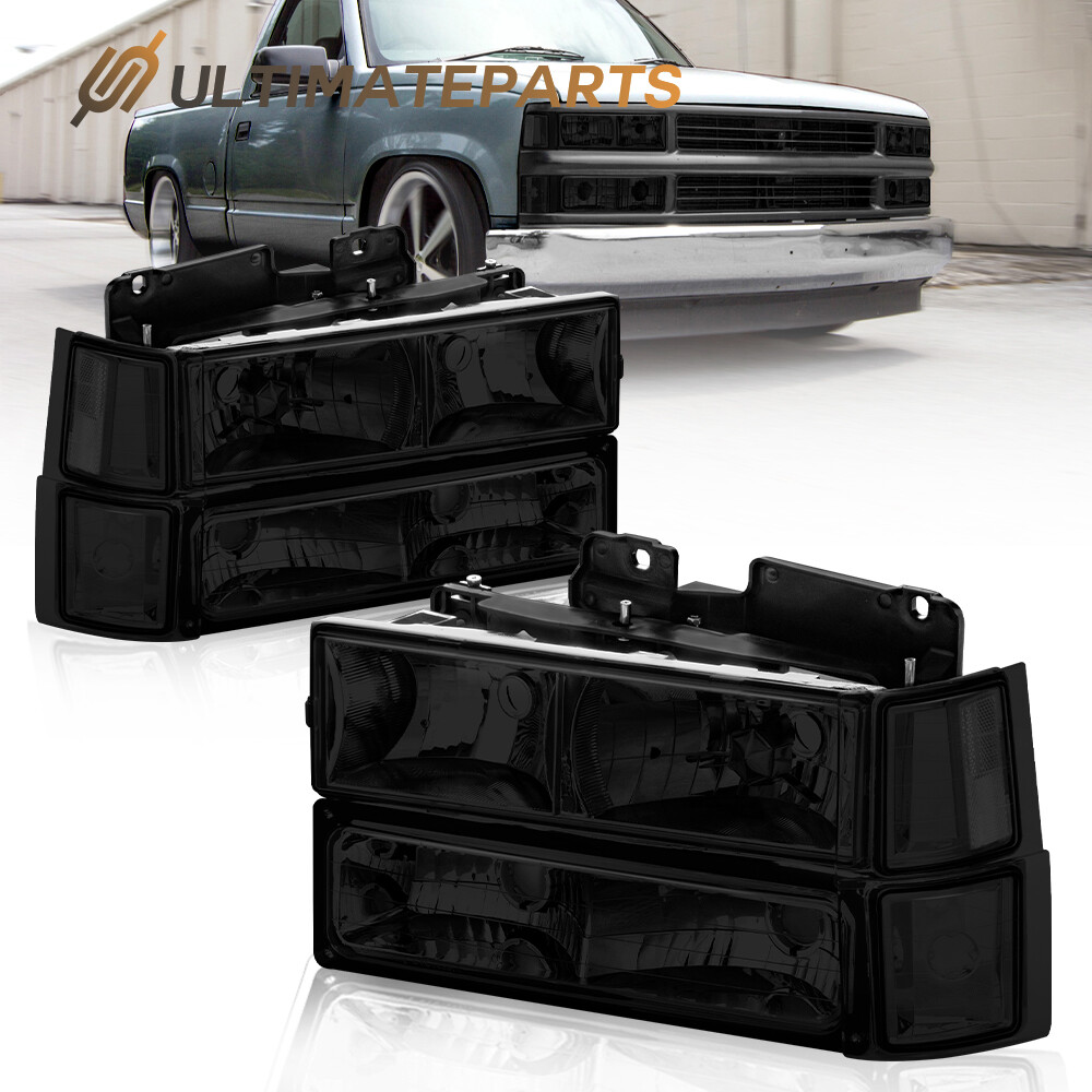Pair Smoke Lens Headlights w/Bump Lamps For 1994-2000 Chevy C/K 1500 ...