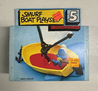 1980 Factory New! Vintage Super Smurf “Boat Playset” 7” Boxed Toy Mib ...