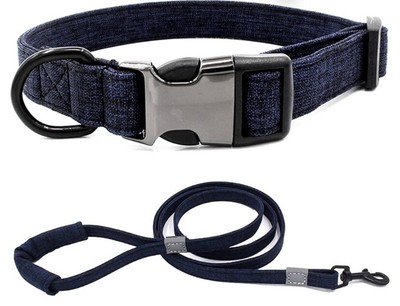 Fashion Canvas Dog Collar & Leash Set (Navy,M) | eBay