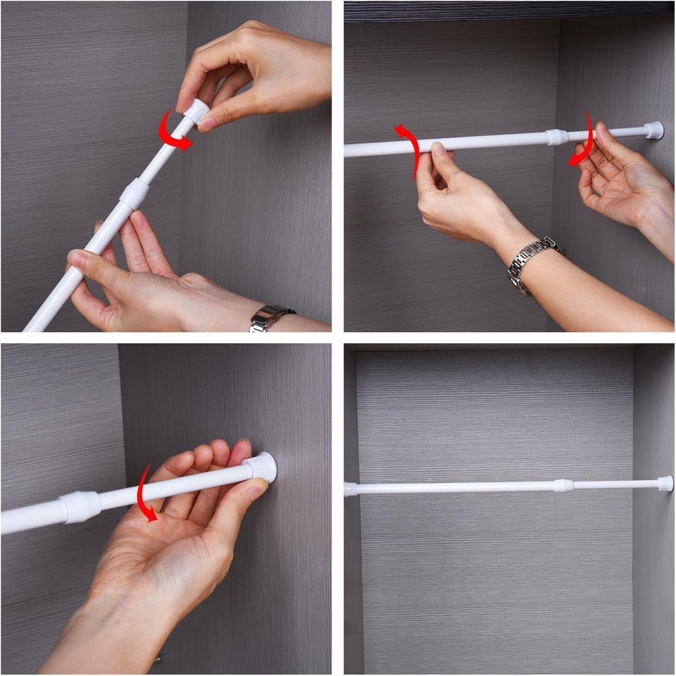 AIZESI Spring Tension Curtain Rods Short Tension Rod (White, 16" to 28 ...