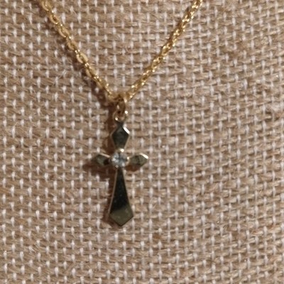 Small Dainty Gold Tone Cross White Rhinestone Dainty Chain Necklace | eBay