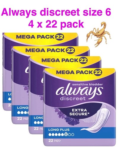 Always Discreet Incontinence Pads Size 6. Extra Secure. 88 pads - 4 X ...