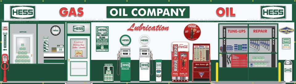 HESS OIL COMPANY GAS PUMP OLD SERVICE STATION SCENE WALL MURAL SIGN ...
