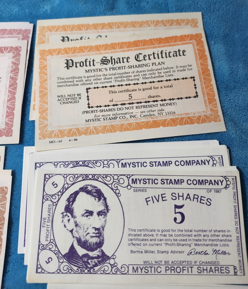 $18,637 Collectors Mystic stamp profit sharing plan certificates and ...