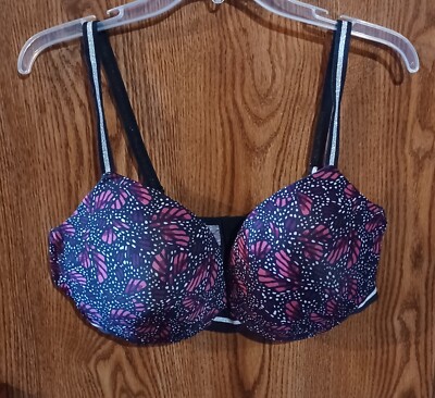 Just Be Wireless Padded Bra Adjustable Straps Black & Purple 42C | eBay