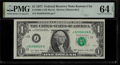 US 1 Dollar 1977 PMG 64 EPQ UNC Fr #1909-J FRN Kansas City Morton ...
