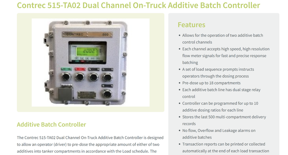 Contrec Thermo Scientific 515 Flow On-Truck Additive Batch Controller ...