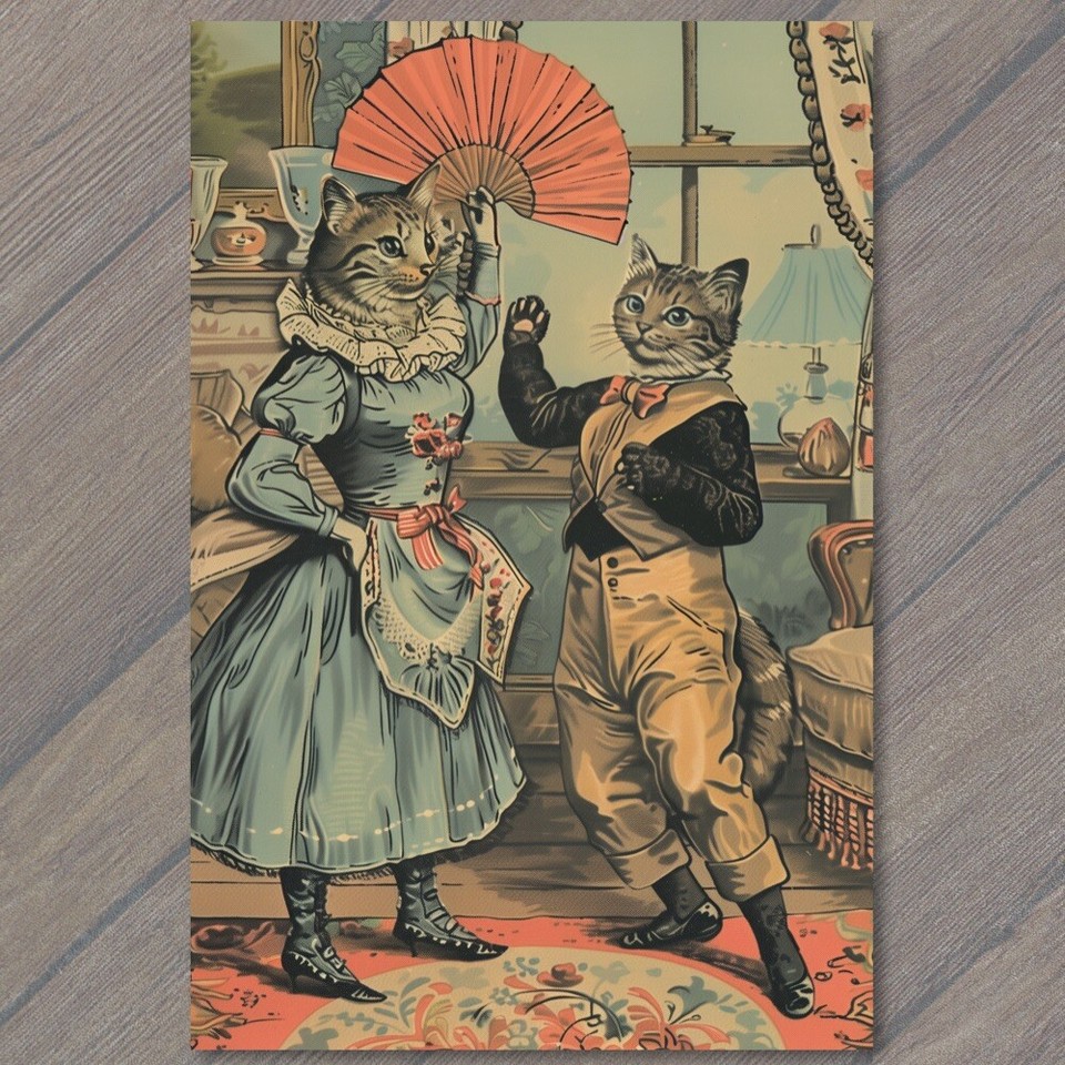 4x6" Cats Dance Retro Cute Funny Humanized Kitty Unusual Strange Weird ...