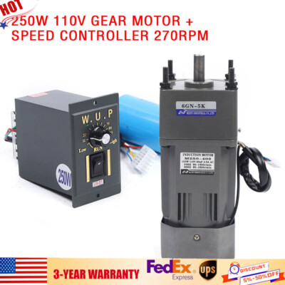 250W 110V AC Gear Reduction Motor Electric+Variable Speed Control ...