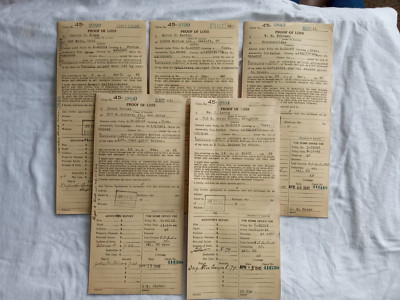 (5) 1945 HOWELL MICH AUTO CAR INSURANCE CLAIM ENVELOPES EPHEMERA THEFT ...