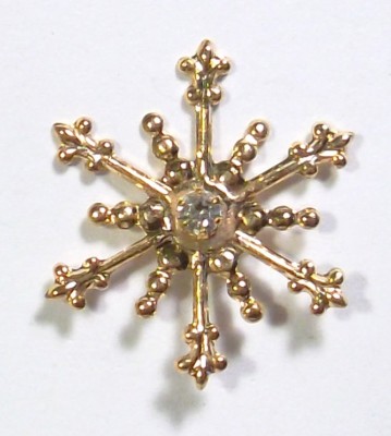 Christmas Snowflake Lapel Pin With a Crystal Stone in Gold Plate Made ...