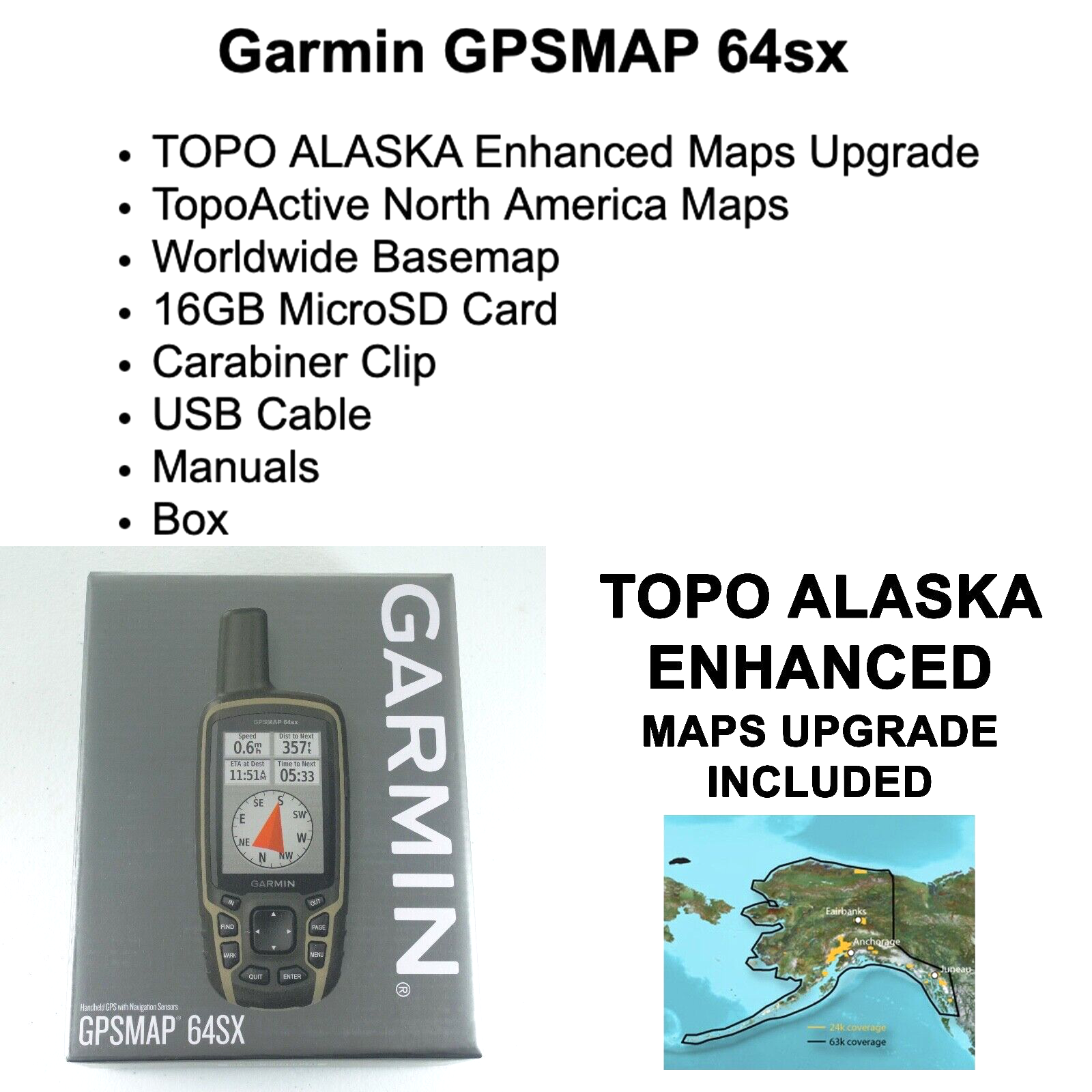 Garmin GPSMAP 64sx with Maps Upgrade TOPO ALASKA Enhanced Bundle 010 ...