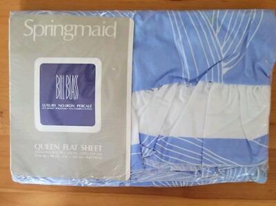 Vintage Bill Blass Designer Springmaid Queen Flat Sheet Blue & White ...