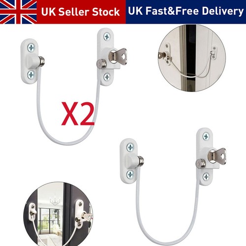 2X Window Door Cable Restrictor Security Key Lock Catch Wire Baby Child ...