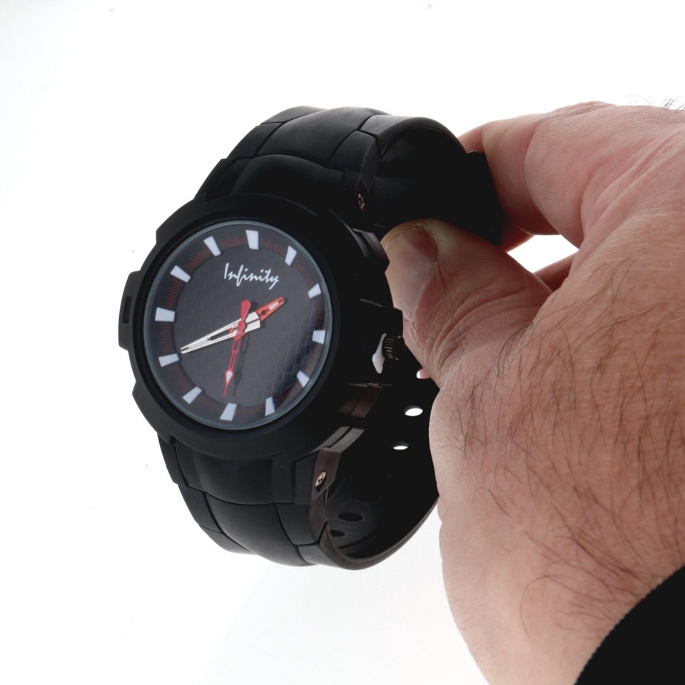 Vintage Infinity Men's Black Bezel & Black Silicone Ban Analog Quartz ...