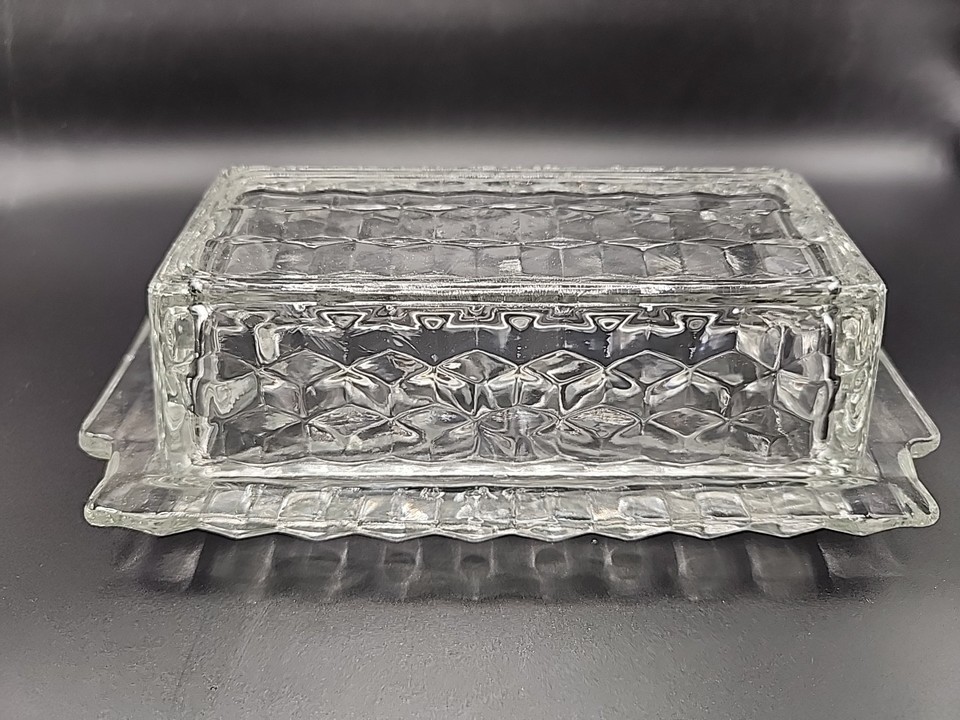 Indiana Glass Whitehall Colony Cubist Clear Glass Covered Butter Dish ...