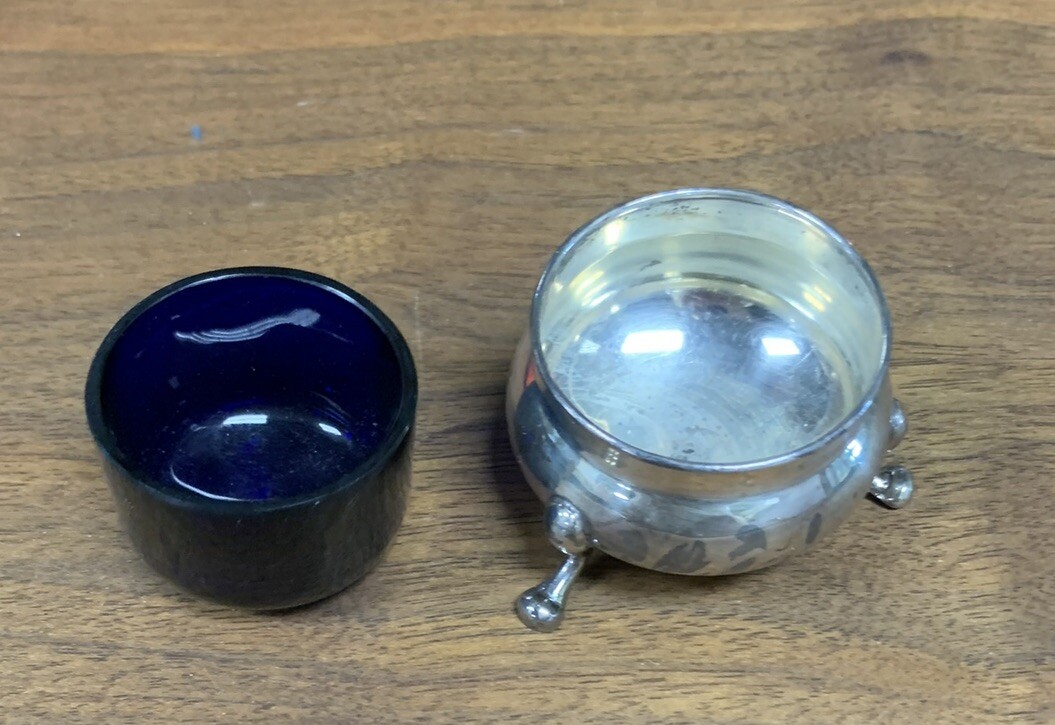 Antique sterling silver BIRKS salt cellar with Blue glass insert | eBay