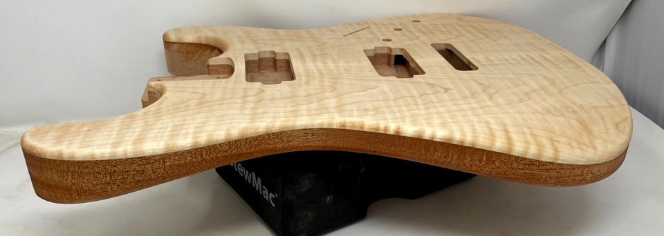 Strat Khaya guitar body w/ flame maple drop top, HH pickups, Free ...