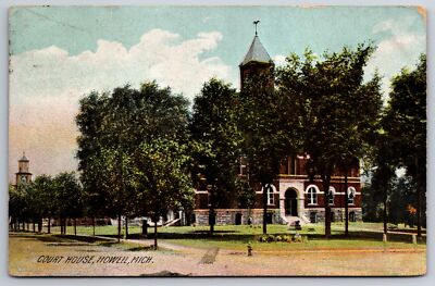 Howell Michigan~Livingston County Courthouse~Church in Distance~c1910 ...