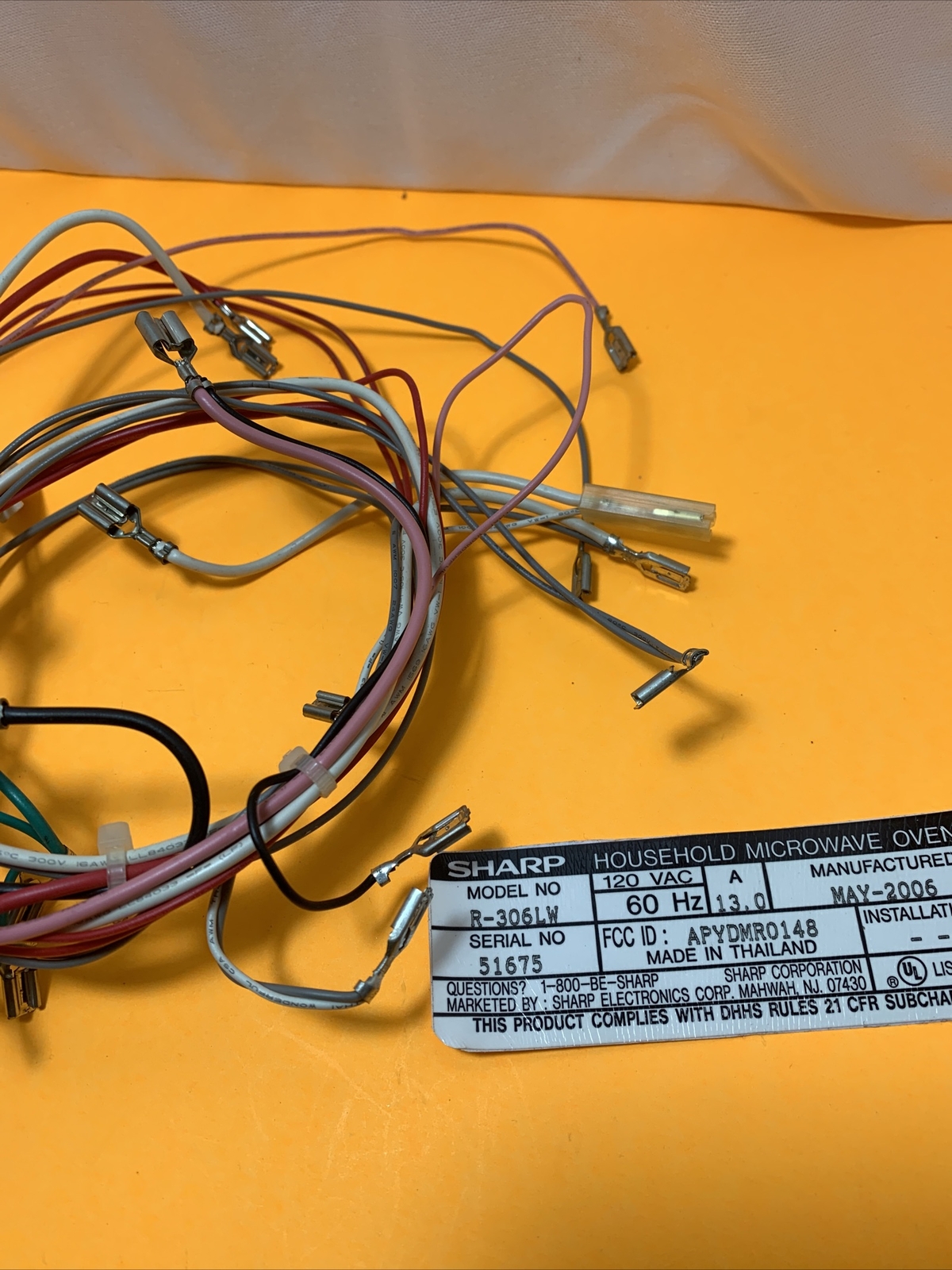 Microwave Sharp Model R-306LW MAIN WIRE HARNESS Part #FW-VZC092WREZ | eBay