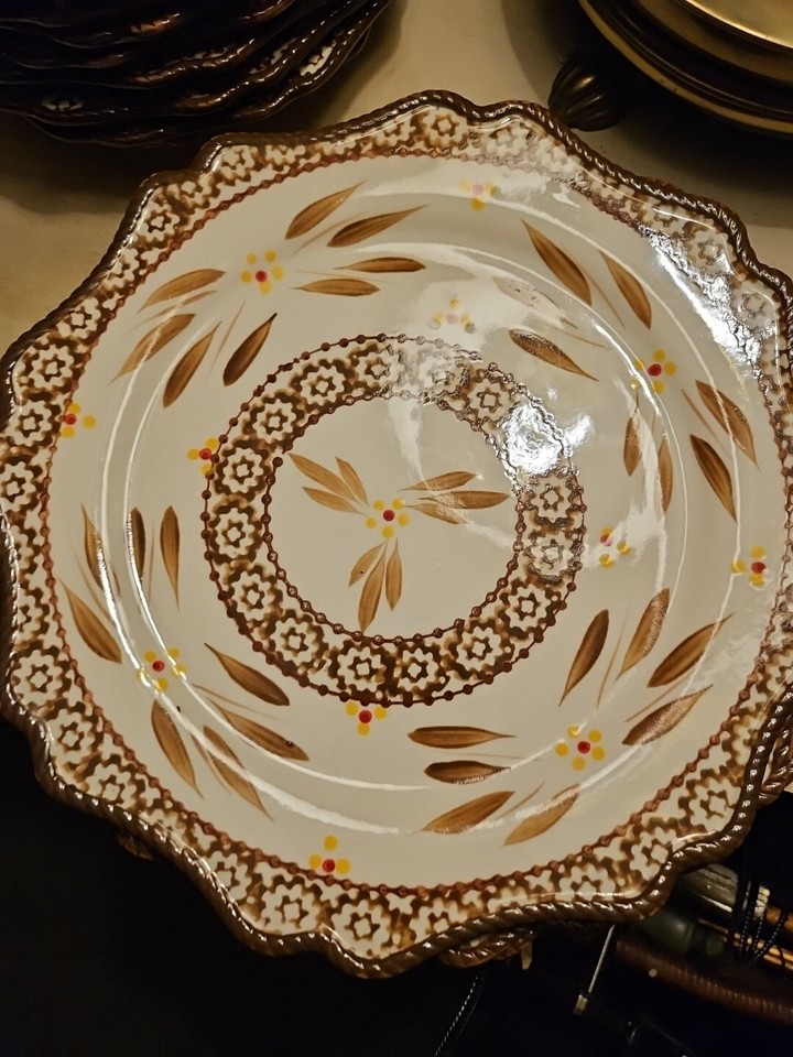 Temptations Old World Confetti Brown Scalloped Salad Plates 8" Set of 4 ...