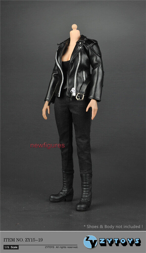 1/6 Female Clothes Leather Jacket Pants Vest Terminator TX Costume ...