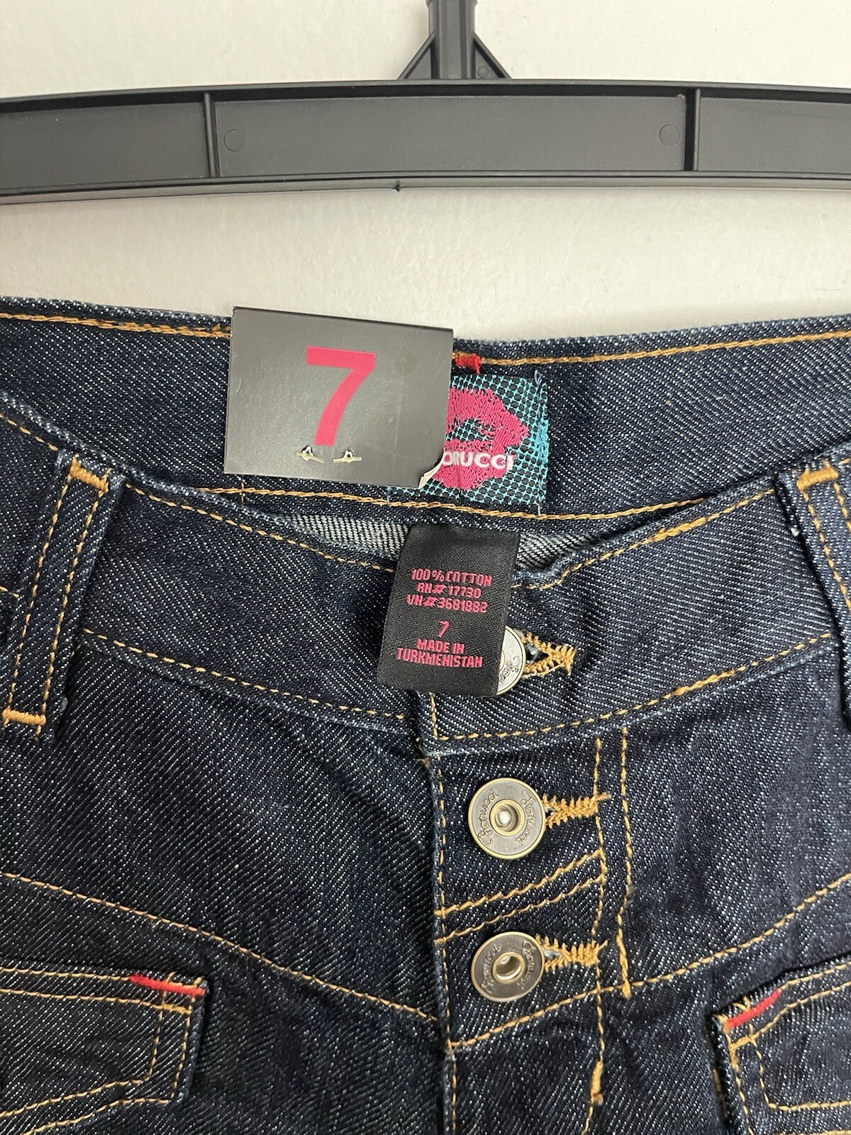 Fiorucci Angel Patch Tab Button Fly Cherub Straight Fit Denim Jeans size 7 | eBay