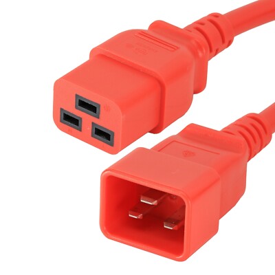 Power Extension Cable IEC C20 Male Plug to IEC C19 Female Socket RED 0 ...