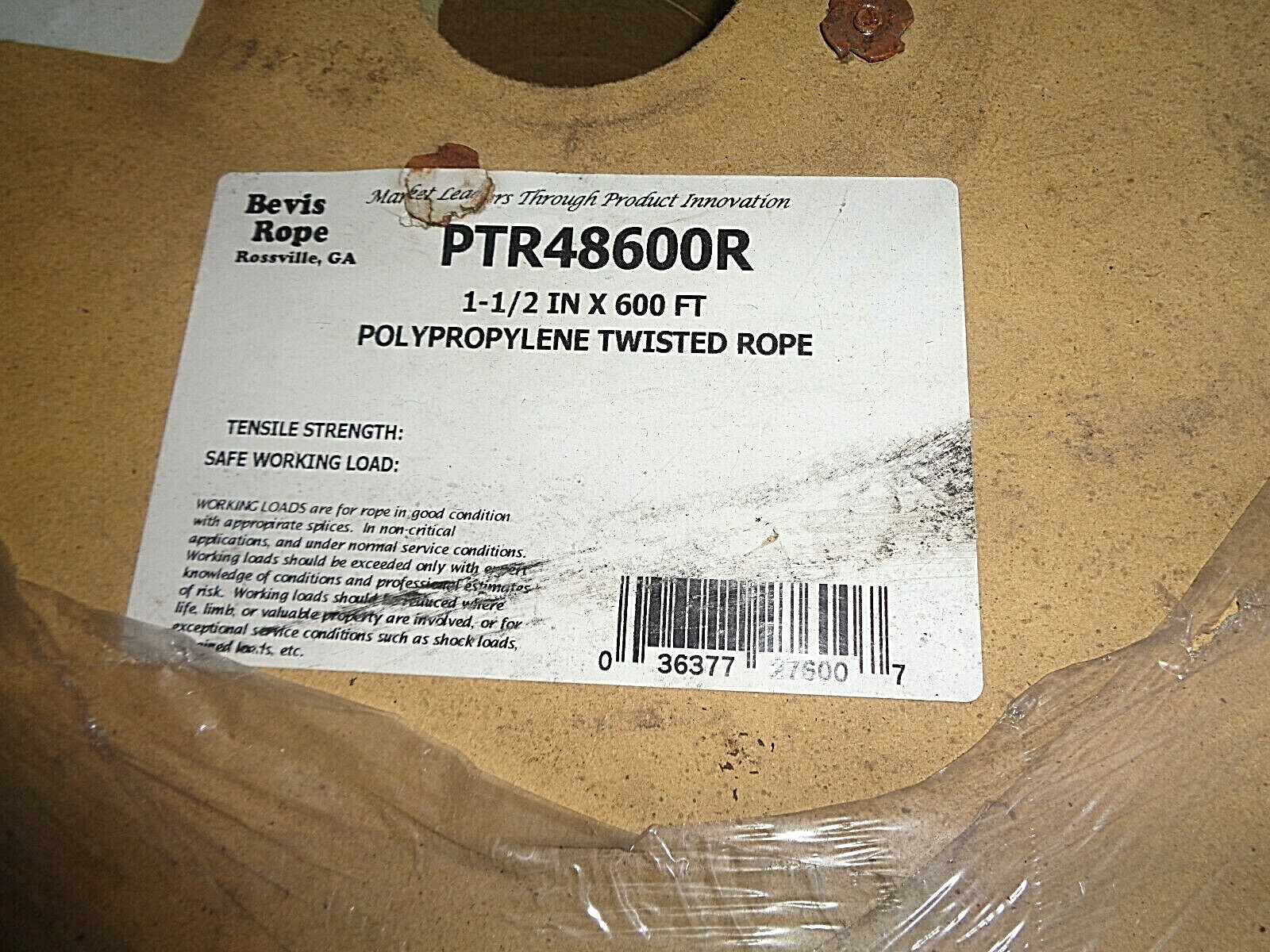 1-1/2 x 600 Twisted Polypropylene Rope General Purpose BEVIS ROPE ...