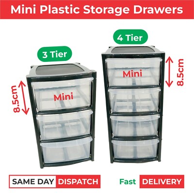 3/4 Tier Mini Plastic Storage Drawers Tower Unit For School Office Home ...