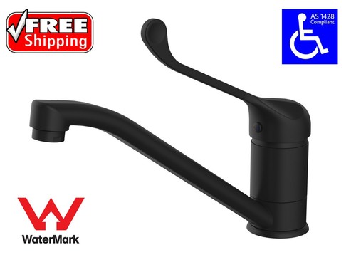 MATTE BLACK KITCHEN FLICK MIXER TAP LONG HANDLE AS1428.1 RESTROOM HAND ...