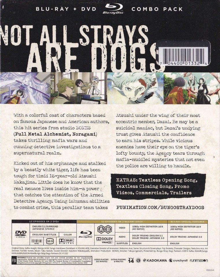 Bungo Stray Dogs Season One: Episodes 1-12 (Blu-ray Disc/DVD, 2018, 4 ...