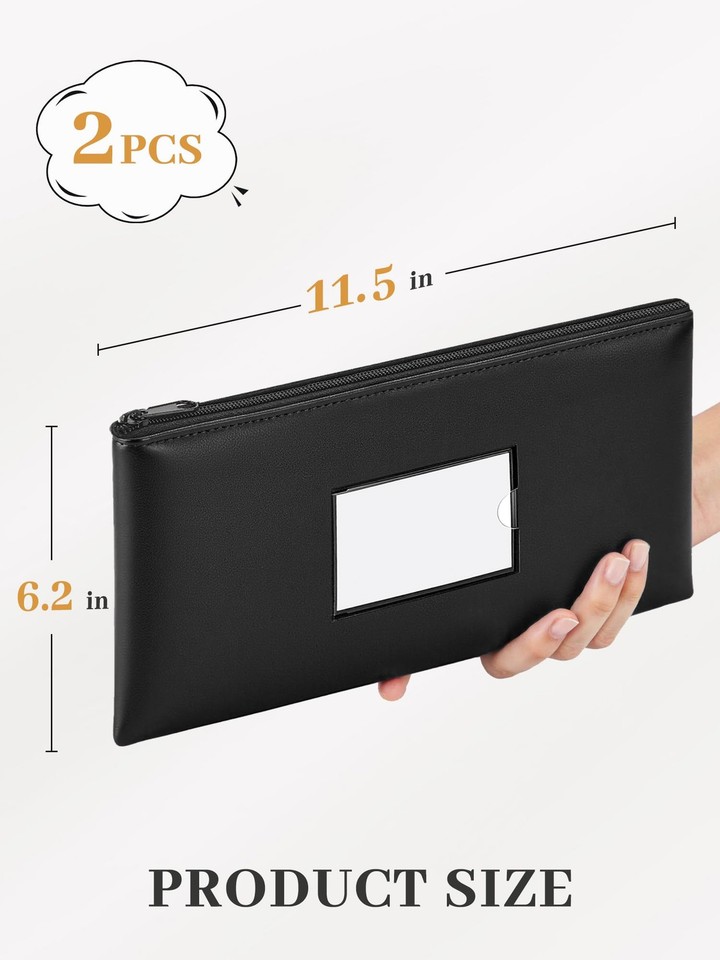 Money Bags with Zipper, 2-Pack Bank Bags with Label, Waterproof Leather ...