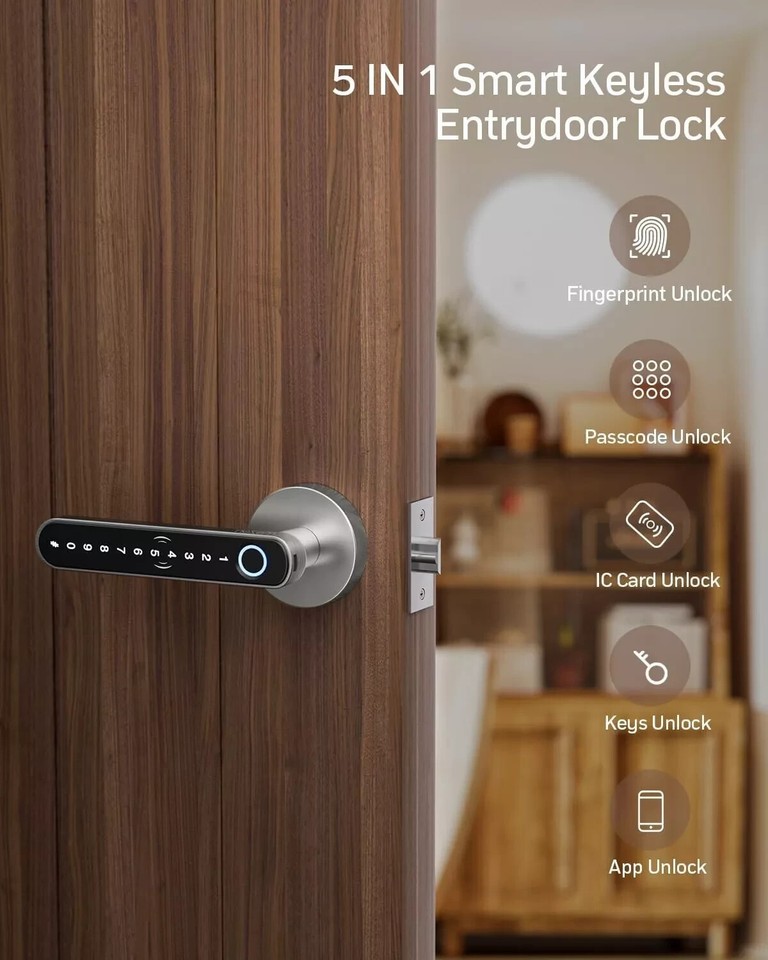 5 in 1 Keyless Entry Door Lock Fingerprint One Touch Unlock TUYA APP IC ...