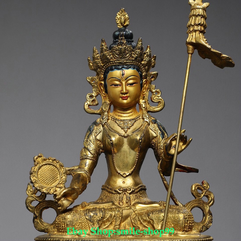 Old Tibet Buddhism Bronze Gild Painting 7 eyes White Tara Goddess ...