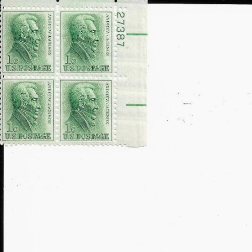 Plate Block of 4 stamps - Scott 1209 - 1 cent - Andrew Jackson - 1963 ...