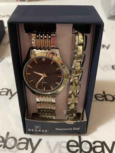 George Men’s Watch And Bracelet Set Diamond Dial Silver And Gold S&H ...