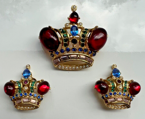 Rare Vintage Gold Butler & Wilson Brooch and Earring Crown Set | eBay