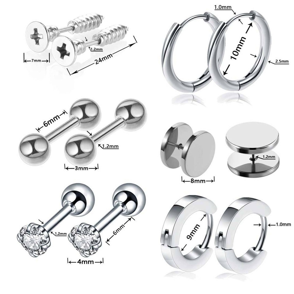 12× 316 Steel Bone Studs Straight Barbells Helix Ear Hoop Earrings Body ...