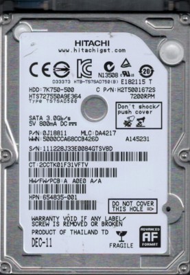 Hitachi HTS727550A9E364 MLC: DA4217 P/N: 0J18811 500GB | eBay