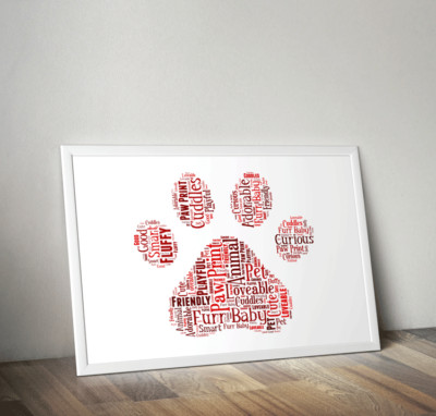 Personalised Pet Paw Print Word Art - Animal Gift - Add All Your Own ...