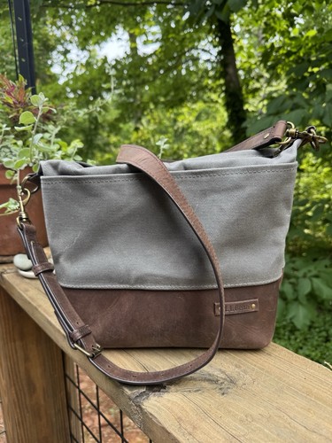 LL BEAN CROSSBODY waxed Canvas Grey With Brown Leather | eBay