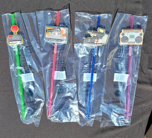 7-11 7-Eleven SLURPEE Retro Straw Set Of 4 NIP Boombox Joystick ...