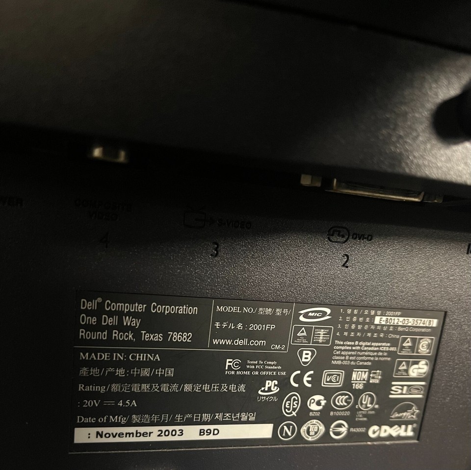 Dell 20" 2001FP LCD Monitor with power supply, base, VGA cable, and DVI ...