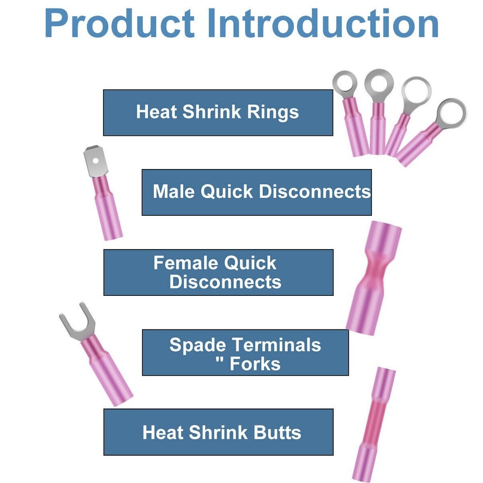 250x Heat Shrink Wire Connectors Electrical Ring Fork Spade Crimp ...