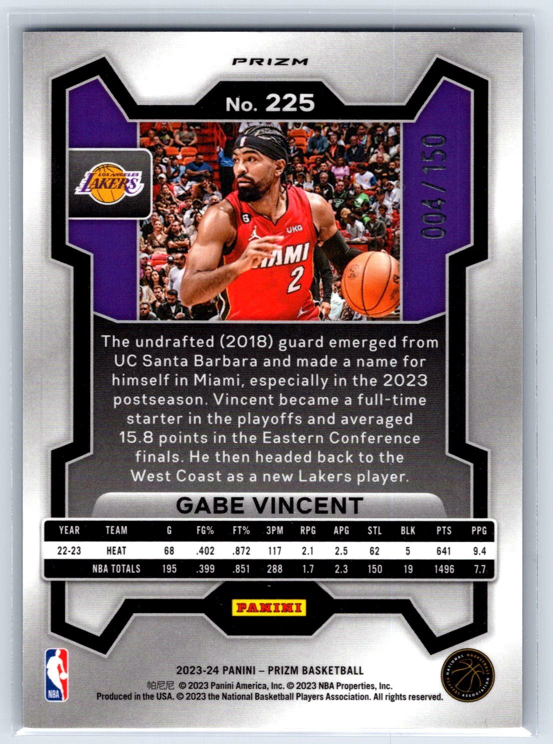 2023-24 Panini Prizm - Blue Fast Break Prizm #225 Gabe Vincent /150 for ...