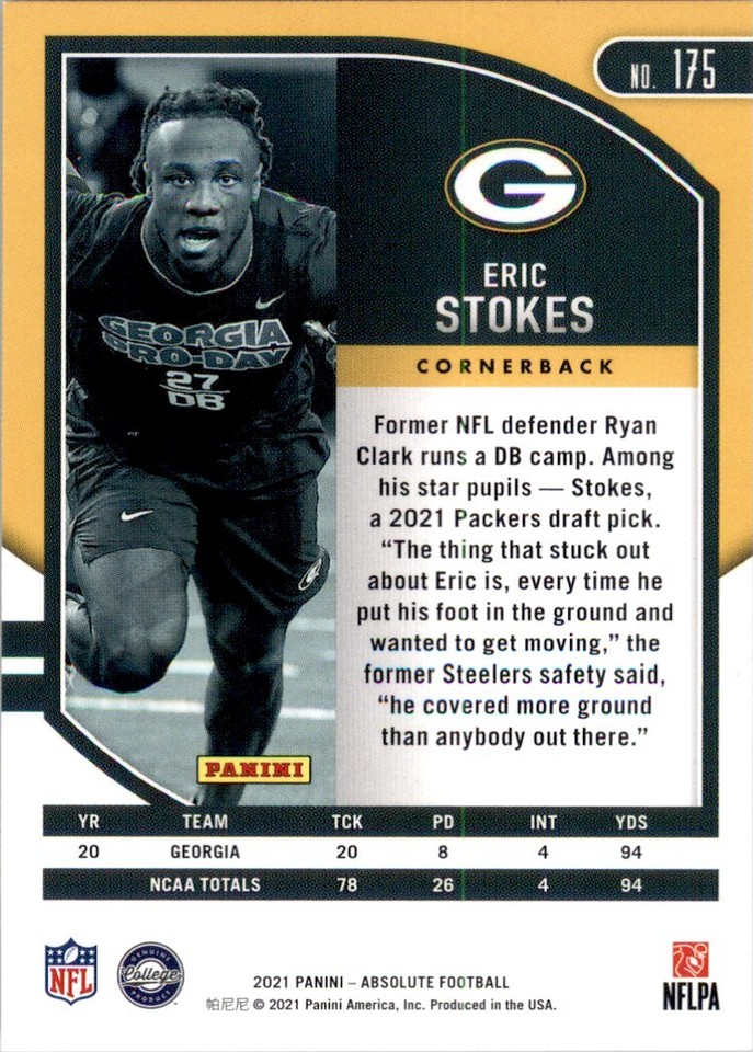 2021 Panini Absolute Eric Stokes Rookie Green Bay Packers #175 | eBay