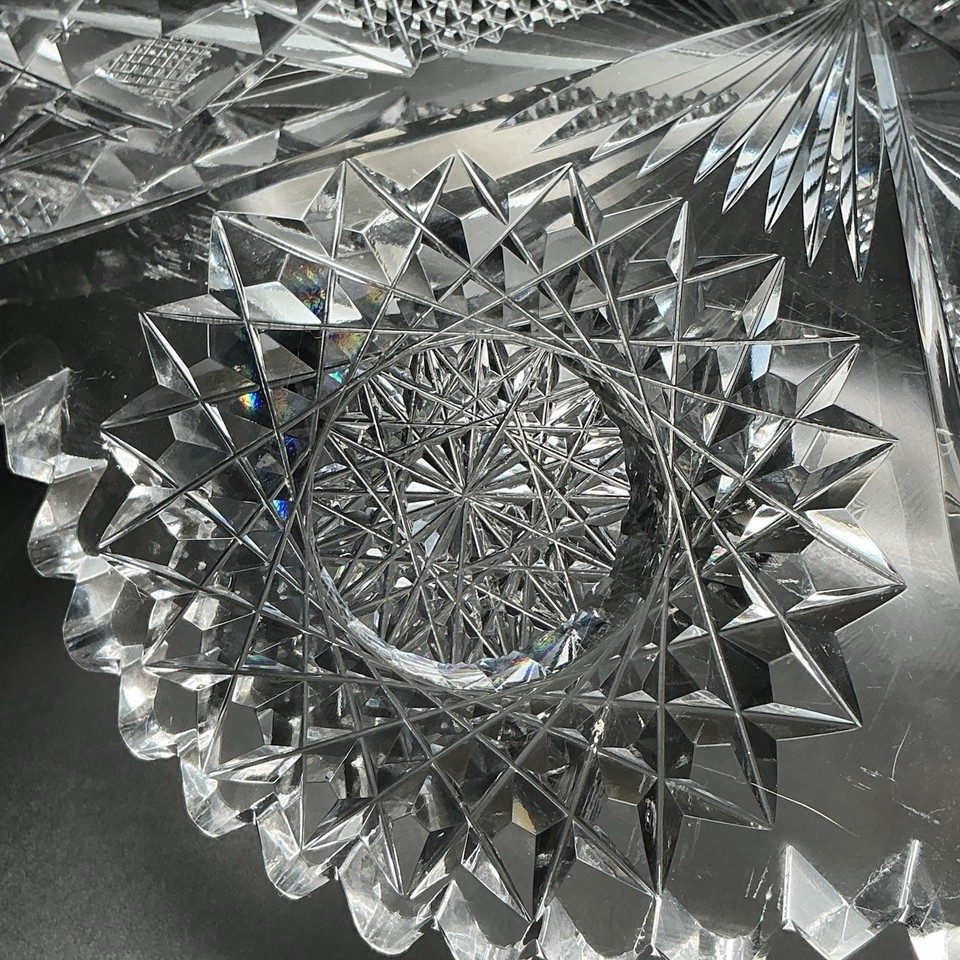 Antique ABP Cut Crystal Glass 13.5” Star & Cross-Hatch Bread Tray ...